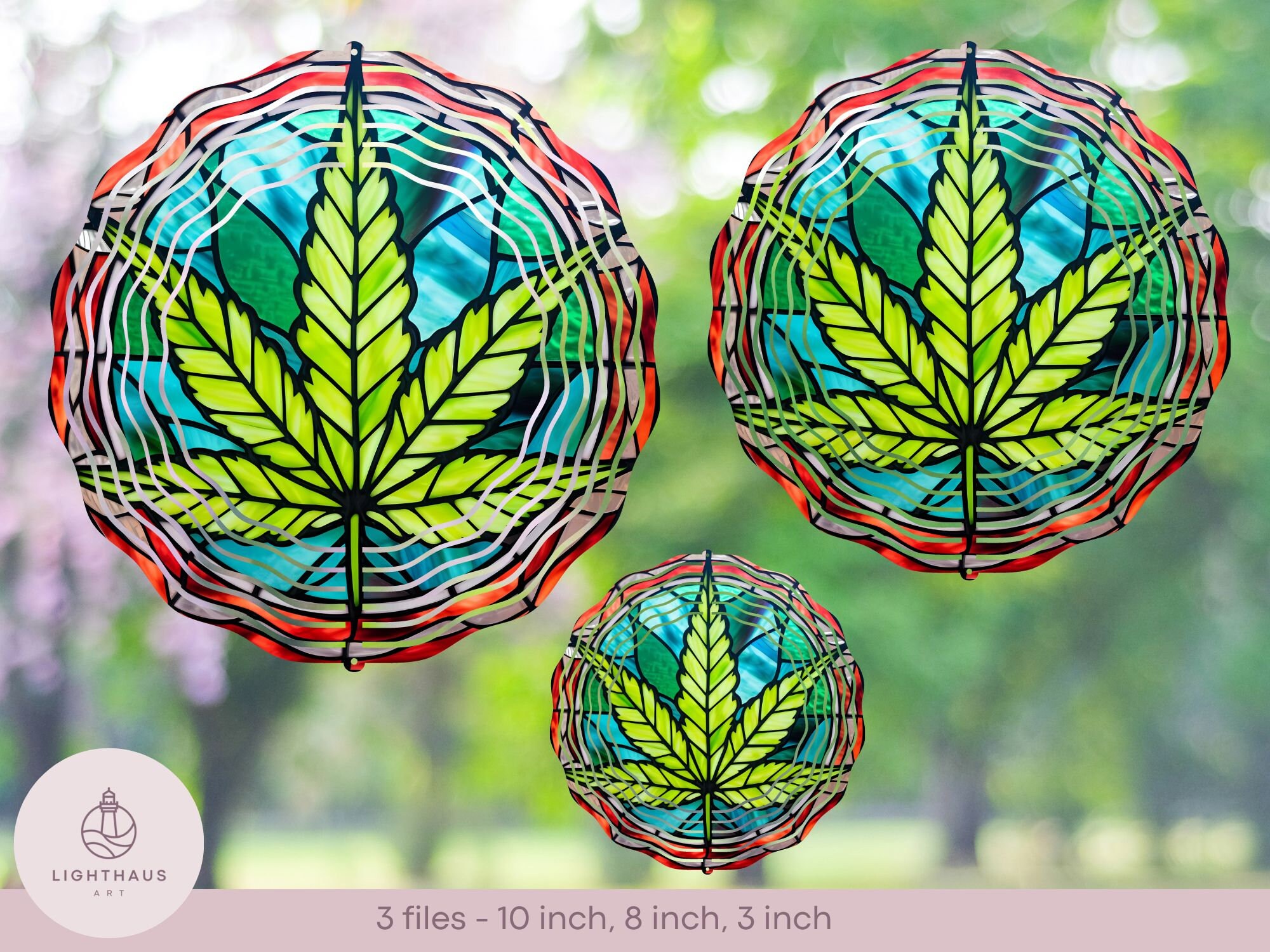 Weed Leaf - Stained Glass Style - Wind Spinner Design - 3 Sizes ...