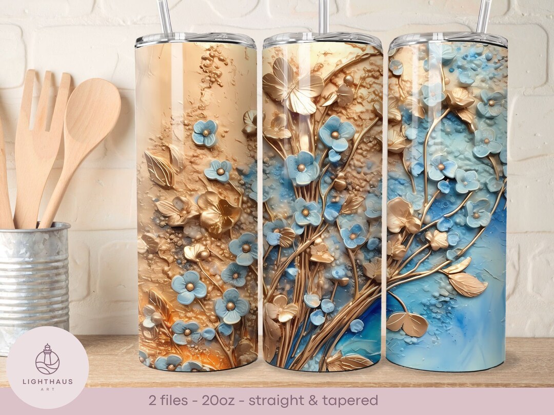 3D Forget-me-not Copper Metal Design 20oz Tumbler Wrap Straight and ...