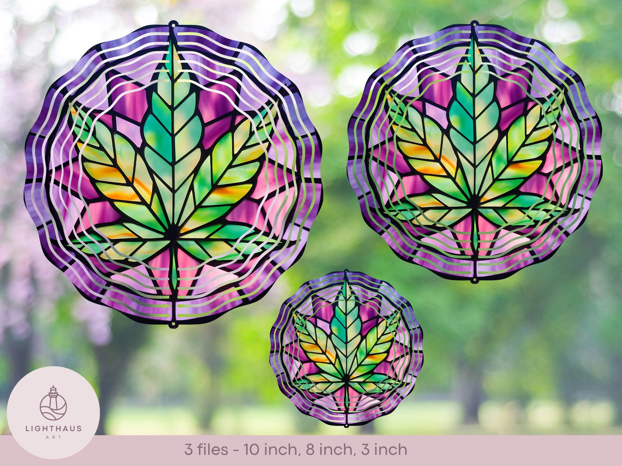 Weed Leaf - Stained Glass Style - Wind Spinner Design - 3 Sizes ...