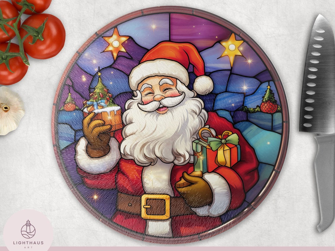 Santa Claus - Stained Glass Style - Cutting Board Design - 12 Inch ...