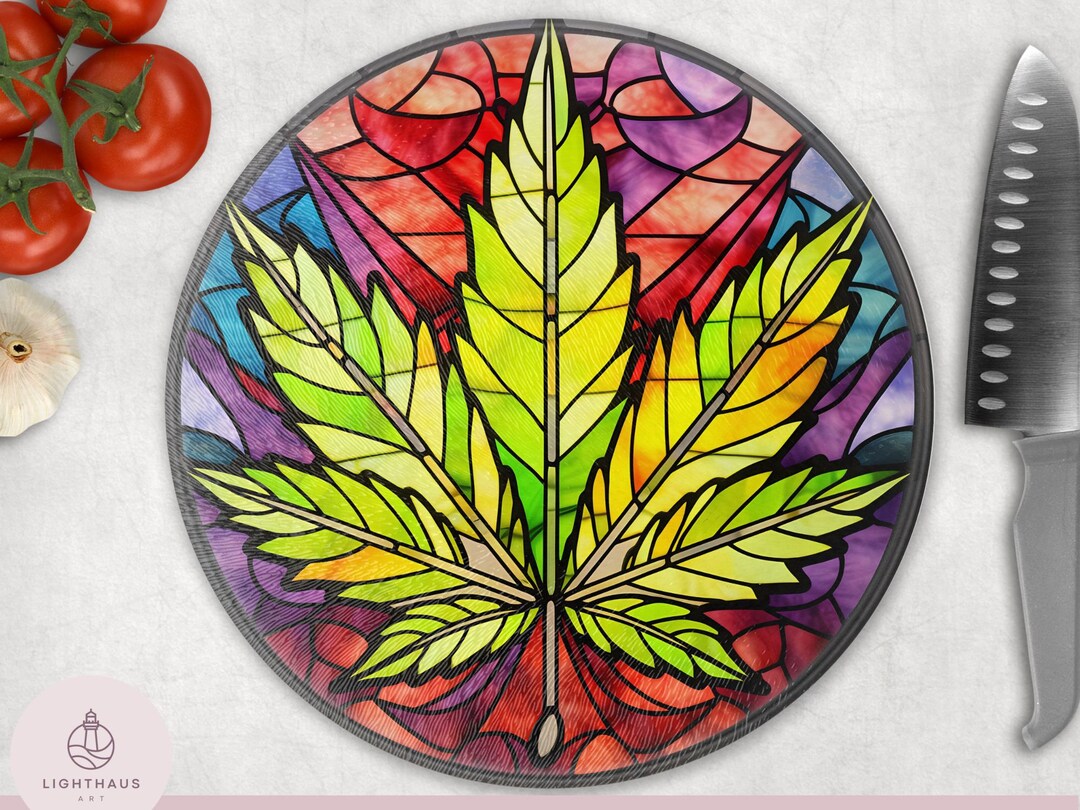 Weed Leaf - Stained Glass Style - Cutting Board Design - 12 Inch ...