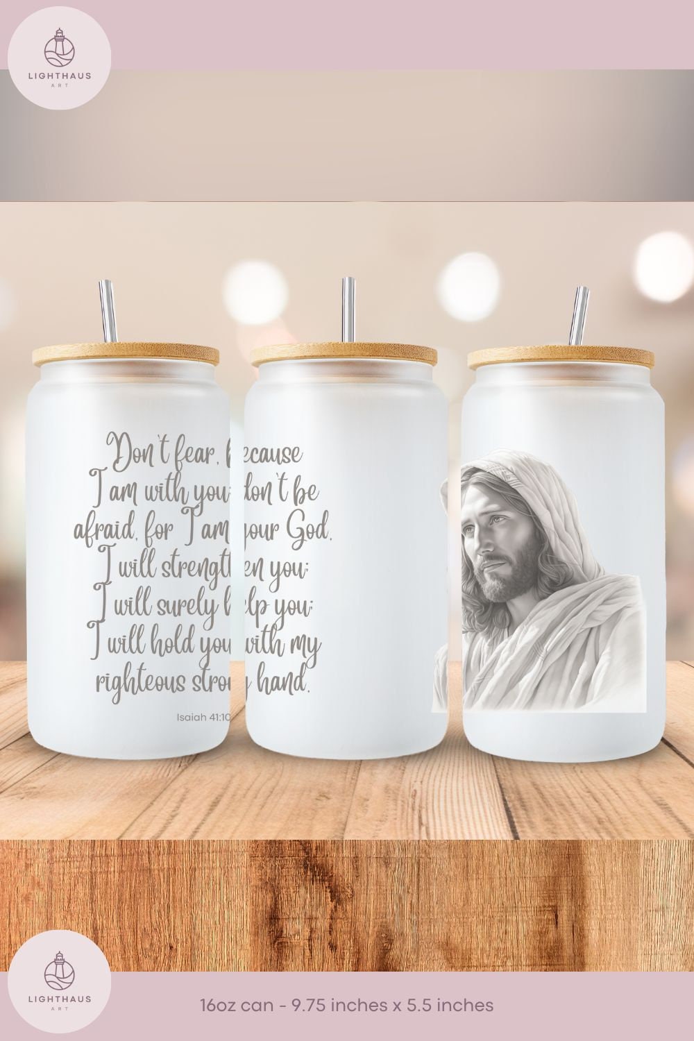 Jesus Bible Verse - Pencil Drawing Style - Frosted Glass Libbey Can ...