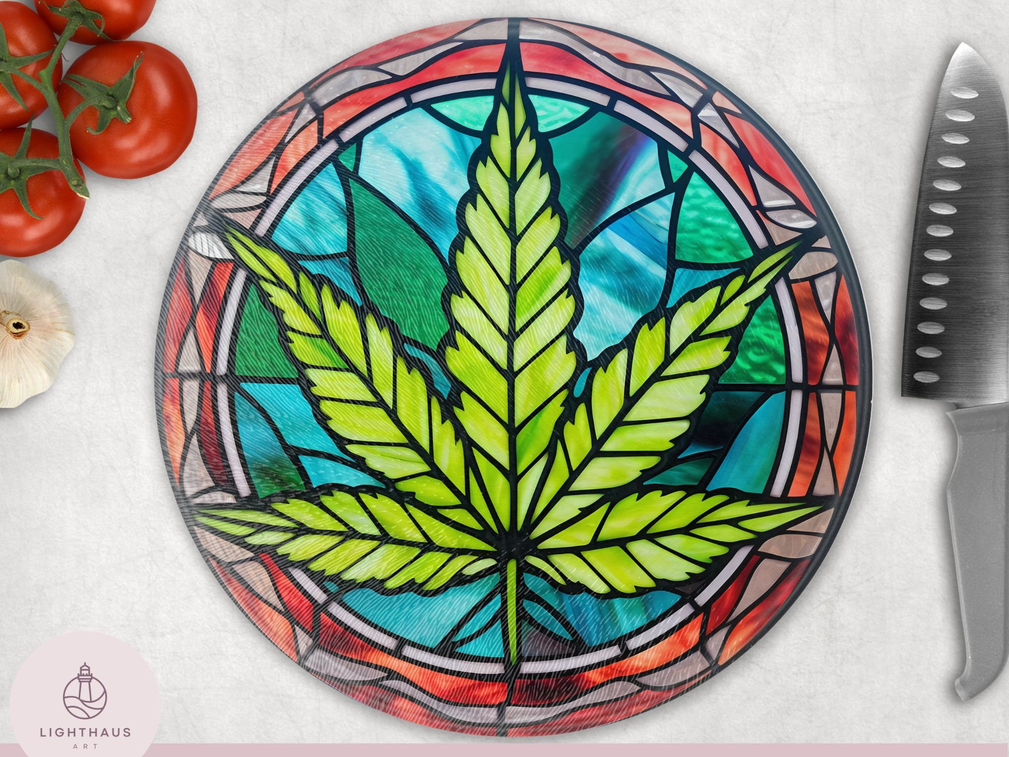 Weed Leaf - Stained Glass Style - Cutting Board Design - 12 Inch ...