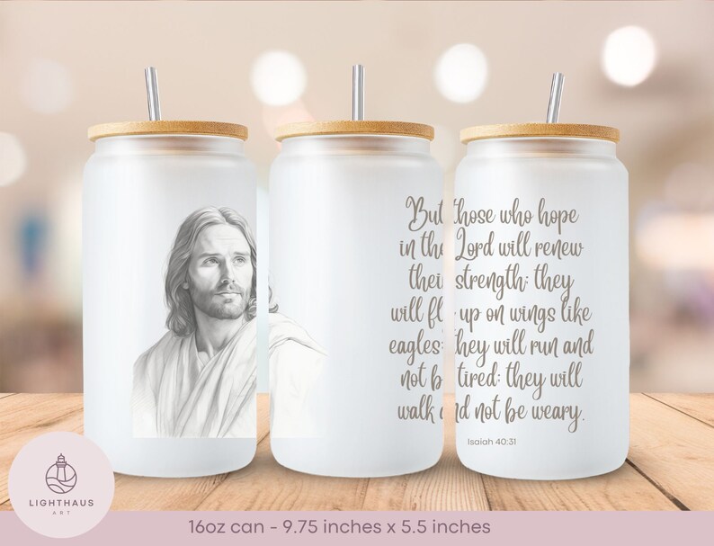 Jesus Bible Verse - Pencil Drawing Style - Frosted Glass Libbey Can ...
