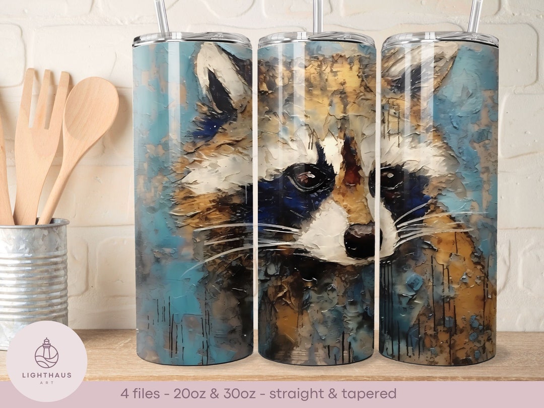 3D Racoon - Copper Metal Design - 20oz and 30oz Tumbler Wrap - Straight ...