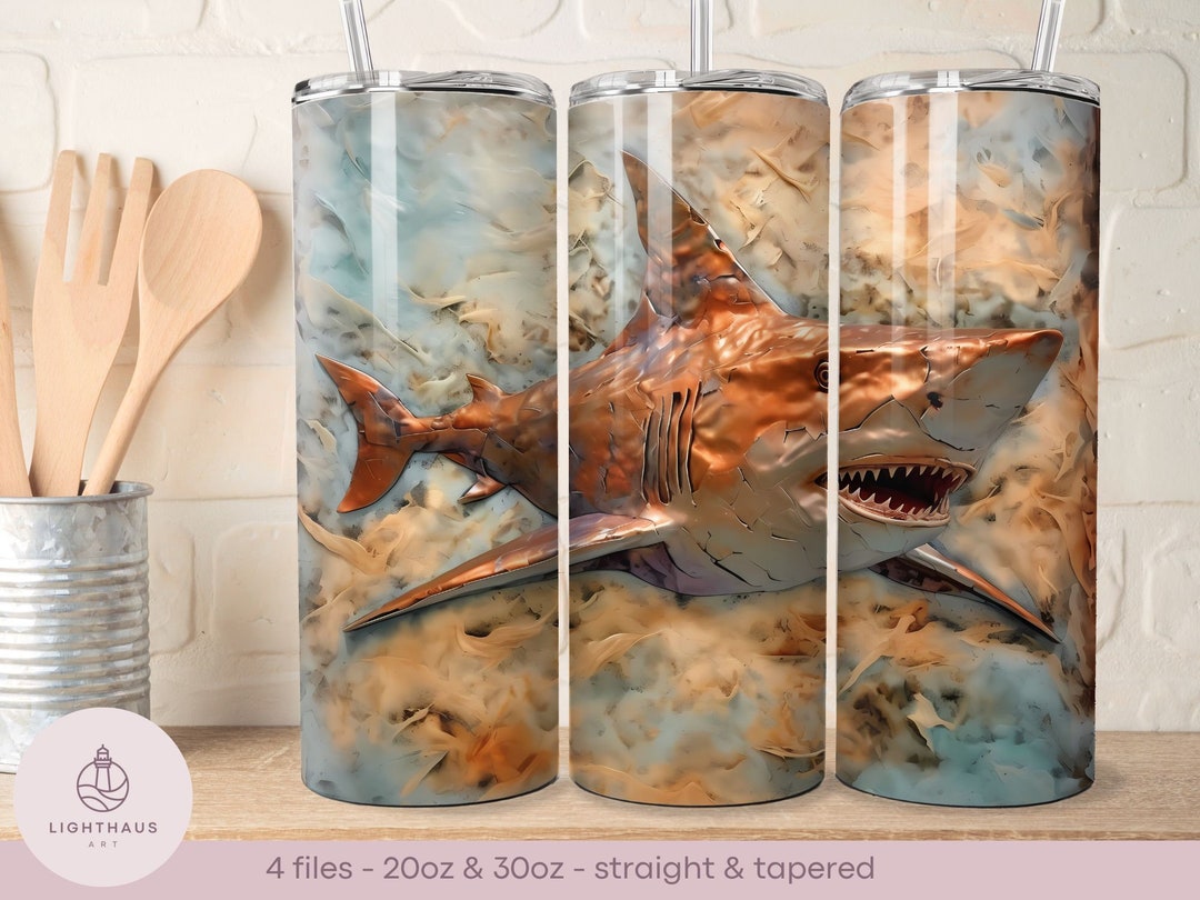 3D Shark - Copper Metal Design - 20oz and 30oz Tumbler Wrap - Straight ...
