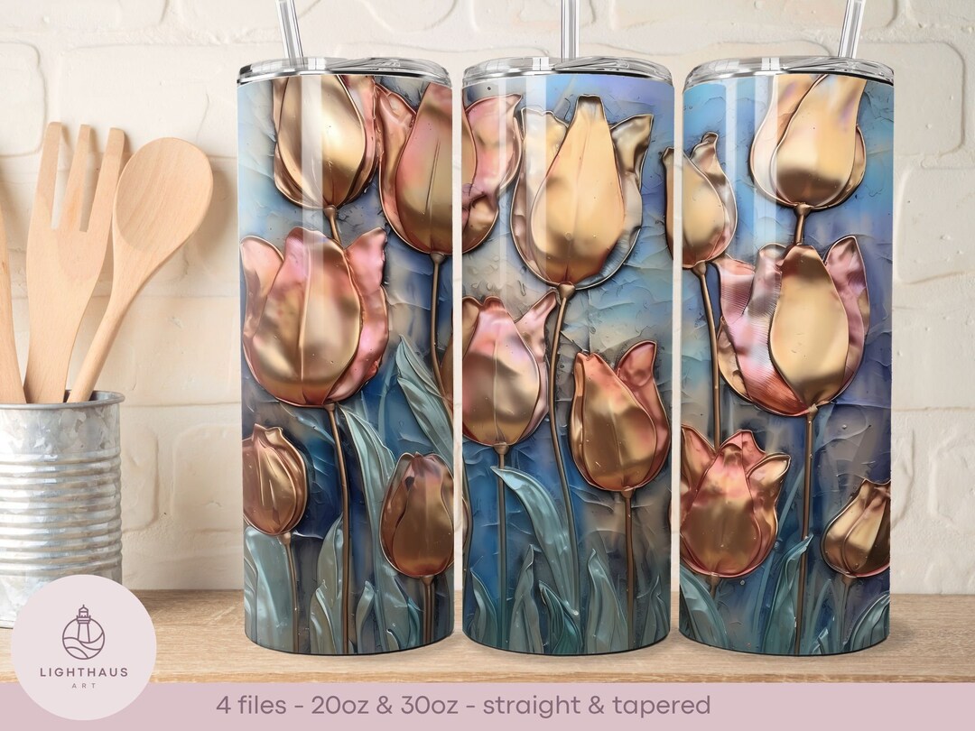 3D Tulips Copper Metal Design 20oz and 30oz Tumbler Wrap Straight and ...