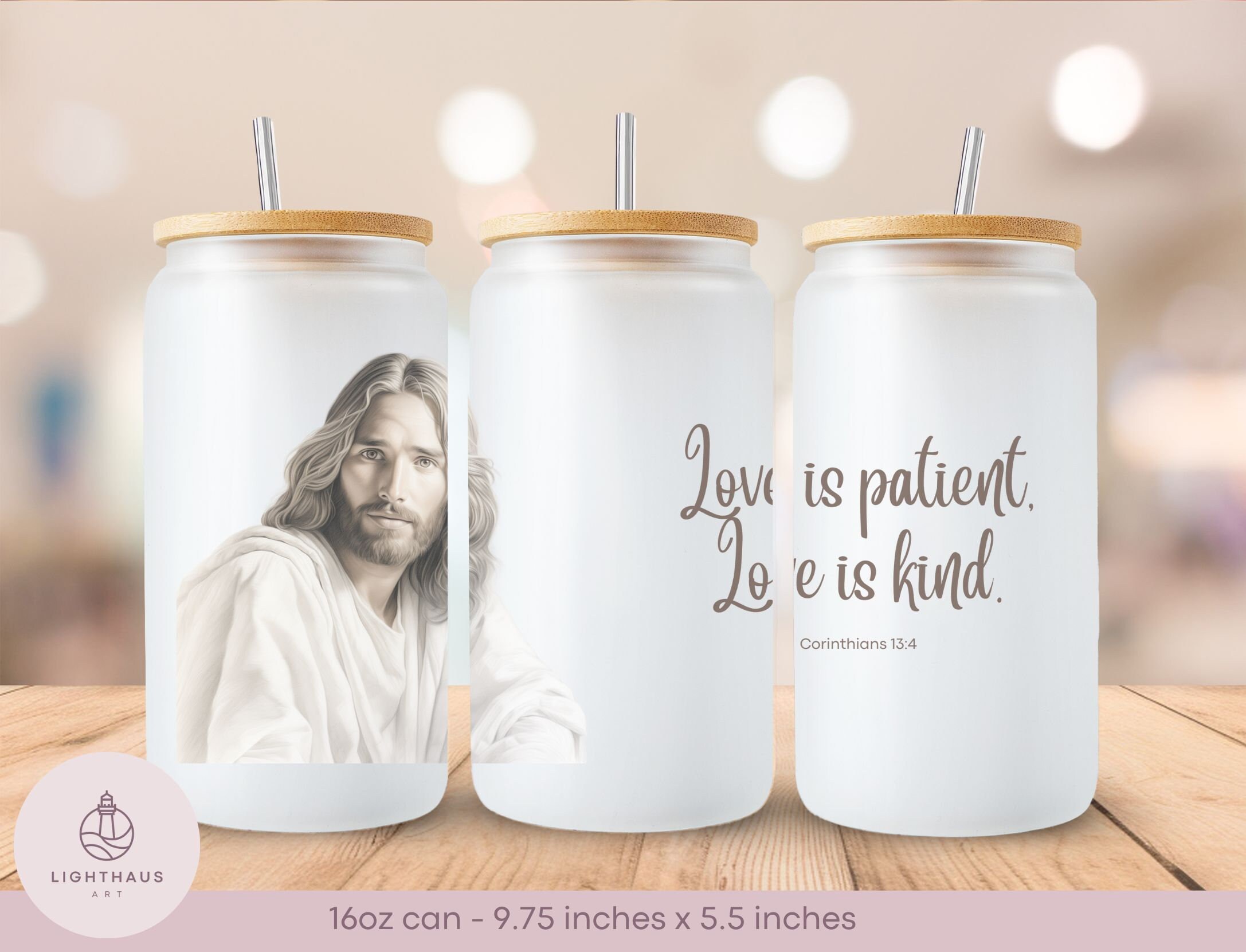 Jesus Bible Verse - Pencil Drawing Style - Frosted Glass Libbey Can ...