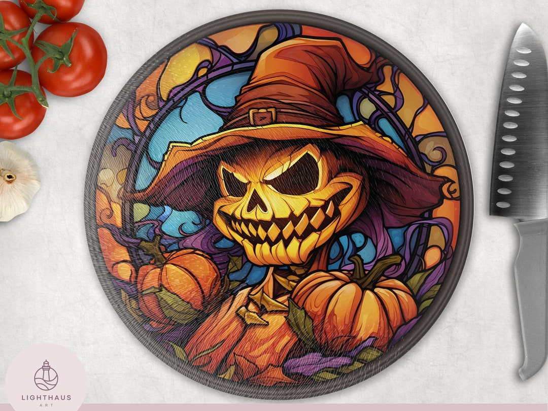 Halloween Scarecrow - Stained Glass Style - Cutting Board Design - 12 ...