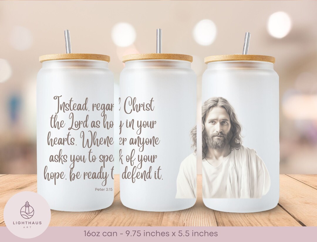 Jesus Bible Verse - Pencil Drawing Style - Frosted Glass Libbey Can ...
