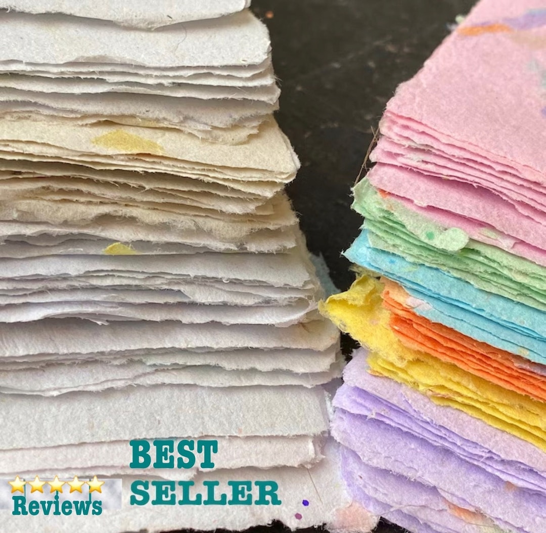 Handmade Paper, 10 or 15 Sheets of Recycled Textured Ephemera, Thank ...