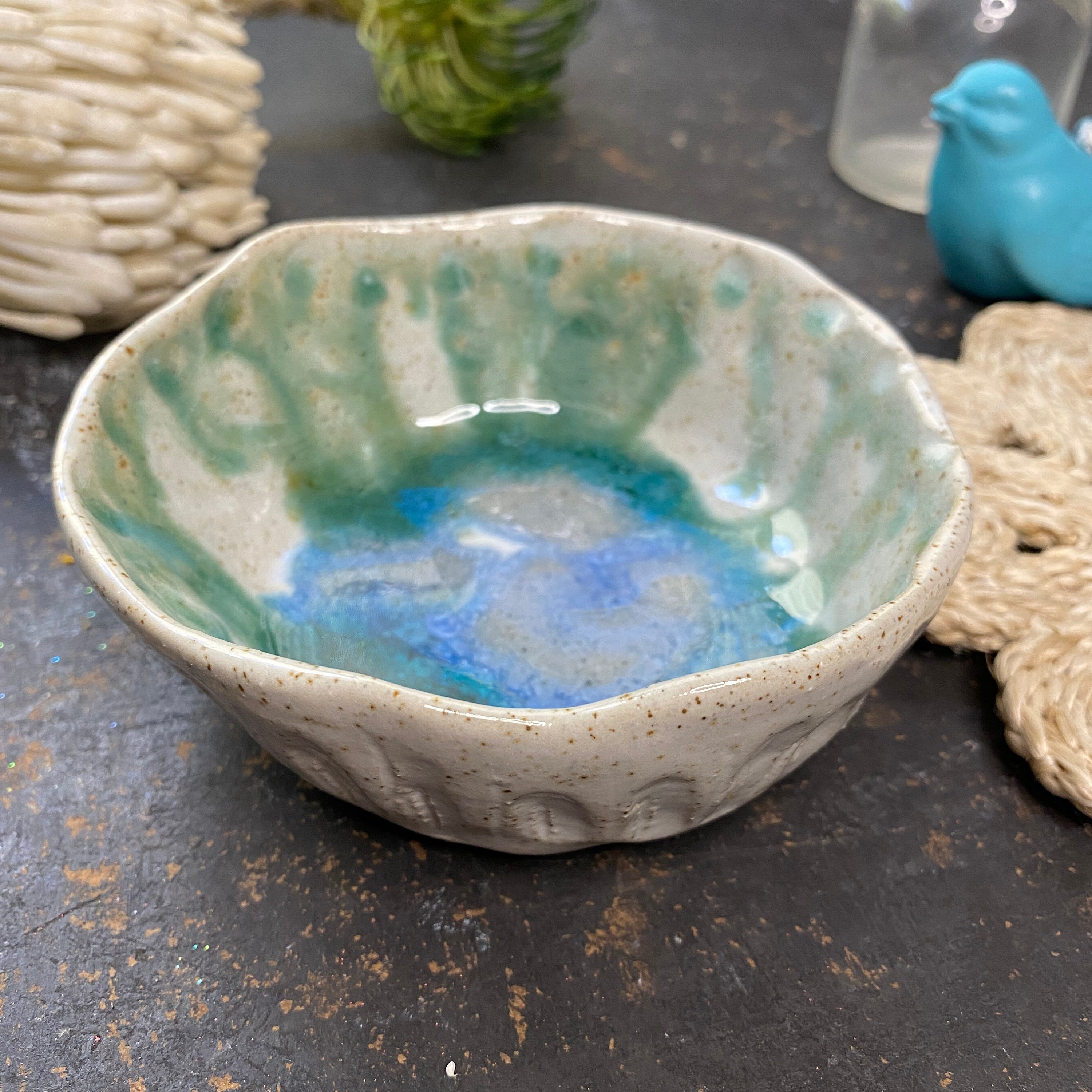 Ceramic Melted Glass White Bowl 10cm Pottery Dish Trinket or - Etsy UK