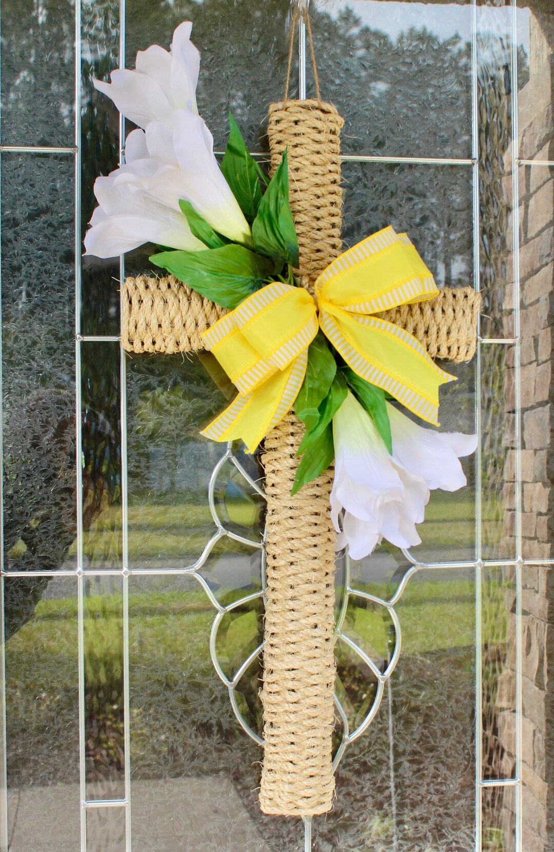 Rope Cross With White Lilies and Yellow Bow - Etsy