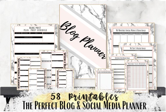 Blog Planner Printables Pink White Marble Print | Etsy