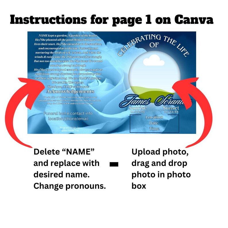 Blue Obituary Template 8.5 X 14 Easy Edit With Canva - Etsy