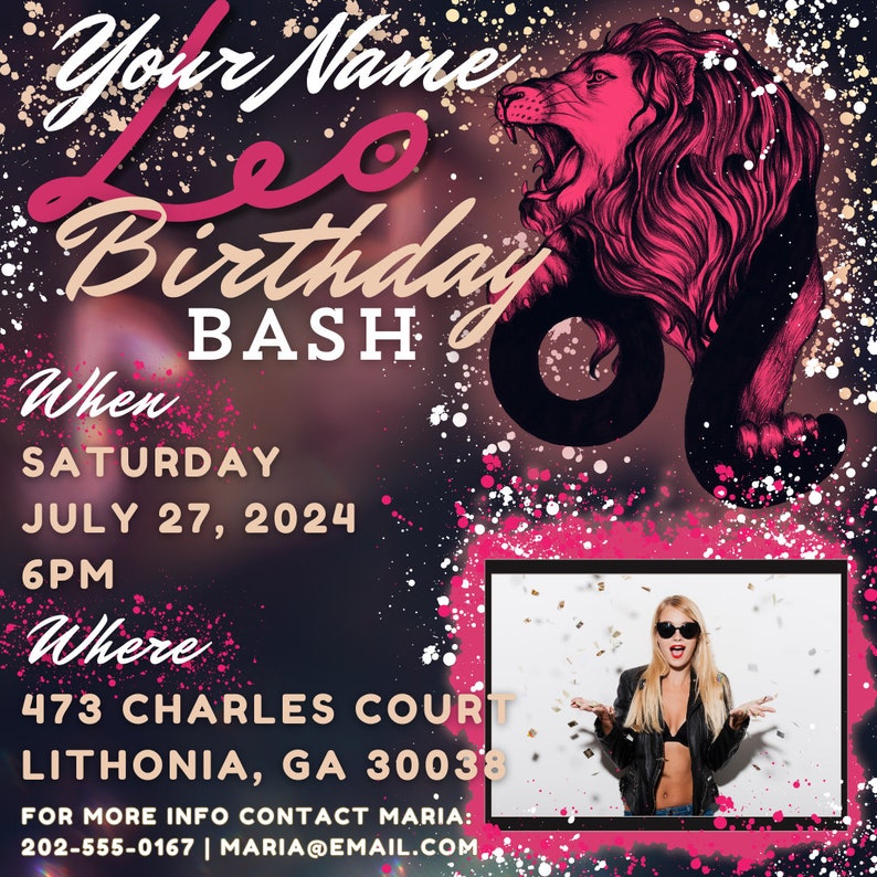 Leo Birthday Invitation Template square Instagram Post - Etsy
