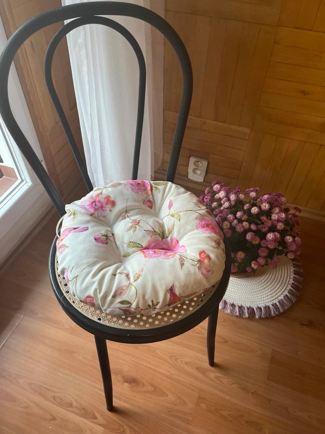 Square, Round Chair Cushion, With Ties, Floral, Seat Pad, Dining Chair ...
