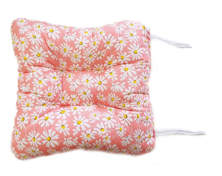 Pillow on a Chair, Pink Floral, Chair Pads With Ties, Seat Pad, Outdoor ...