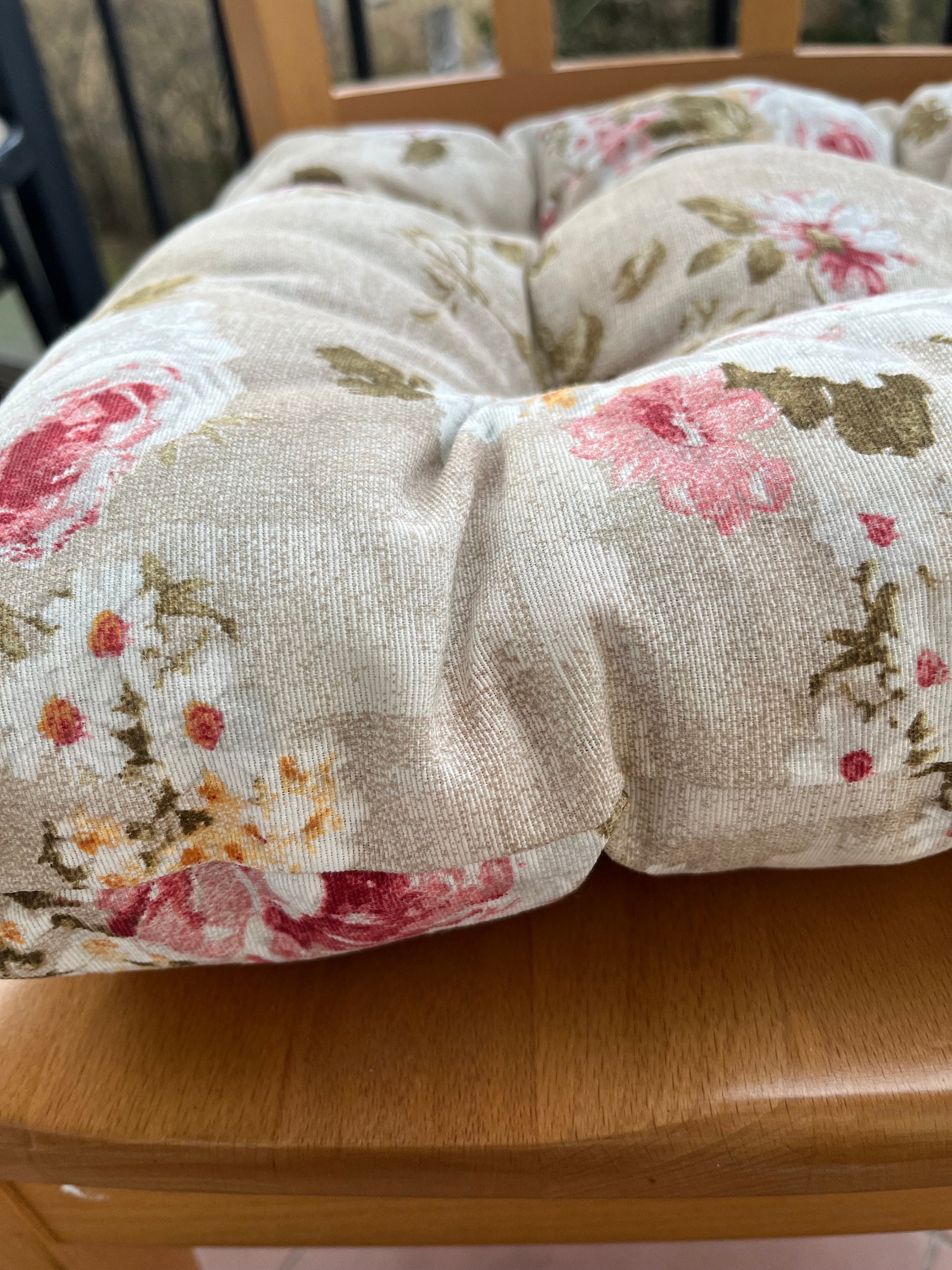 Chair Cushion With Ties, Floral, Provence, Tufted, Seat Cushion, Chair ...