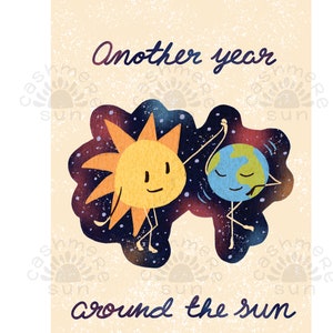 Another Year Around the Sun - Earth and Sun Card - Planet Card - Cute ...