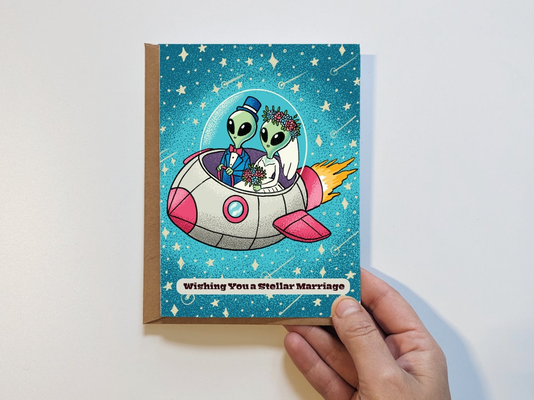 Wishing You a Stellar Marriage Alien Spaceship - Handmade Card ...
