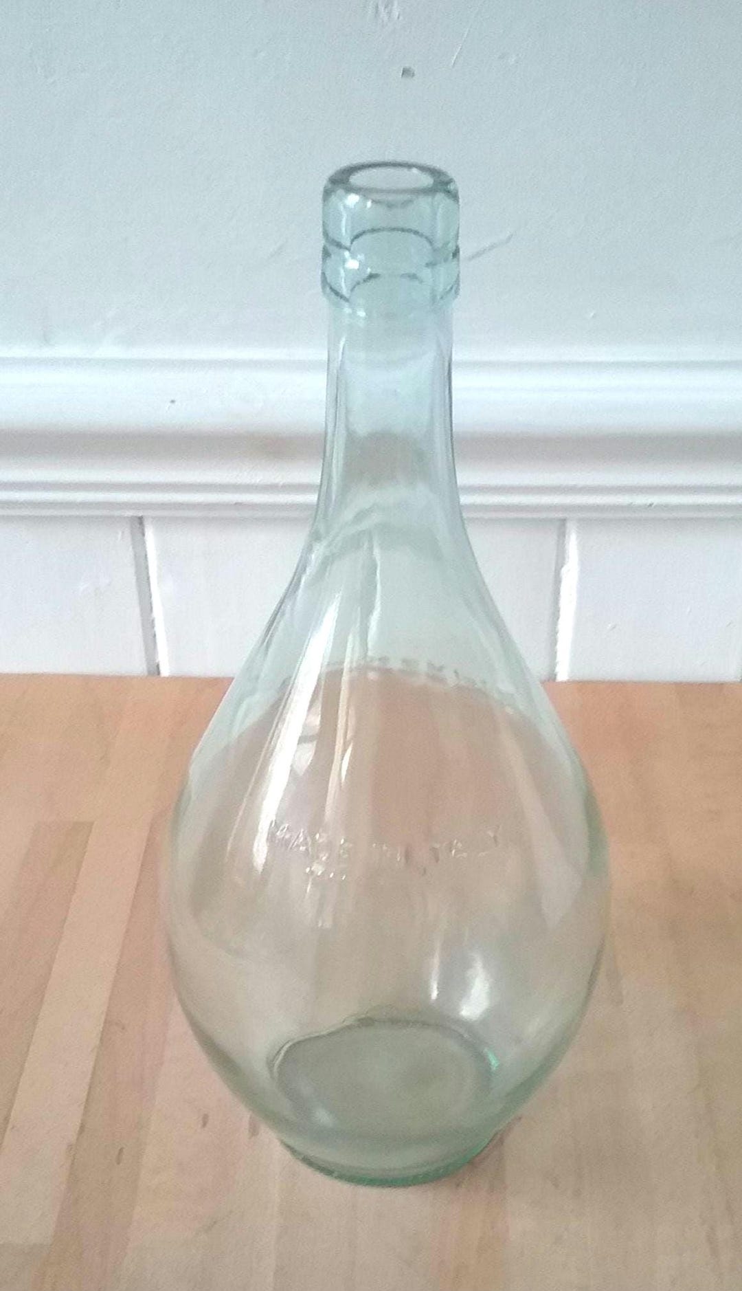 Vintage Glass Bottle, Italian Glass Bottle, Aqua Green Glass Bottle ...