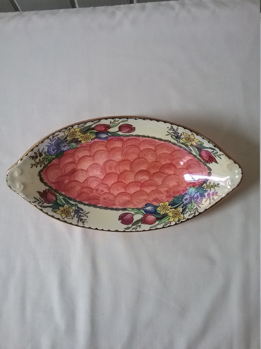 Vintage Maling Pattern Dish, Maling Springtime Waved Bowl, Springtime ...