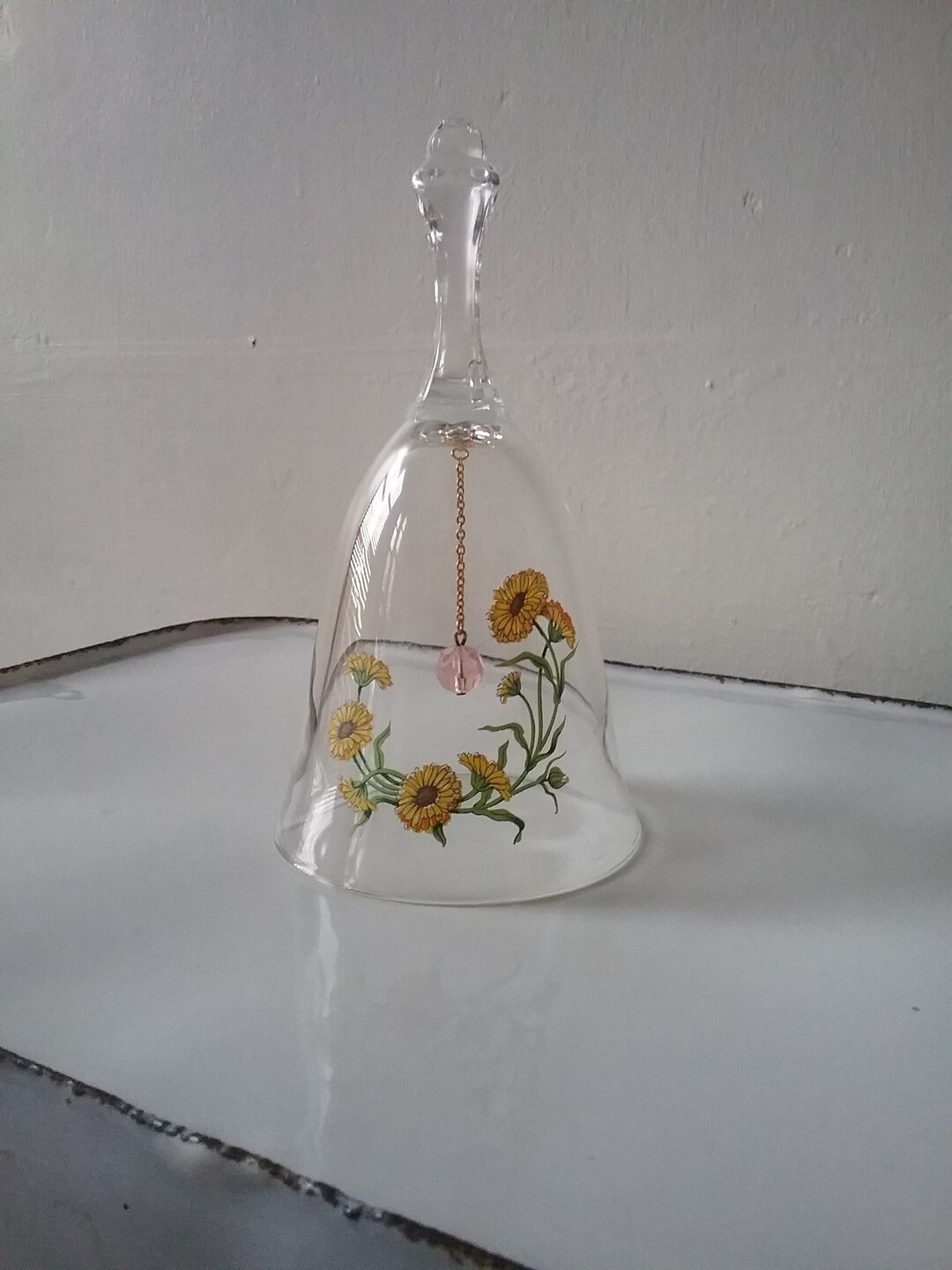 Vintage Glass Bell Ornament, Glass Bell Sunflower Design, Transferware ...