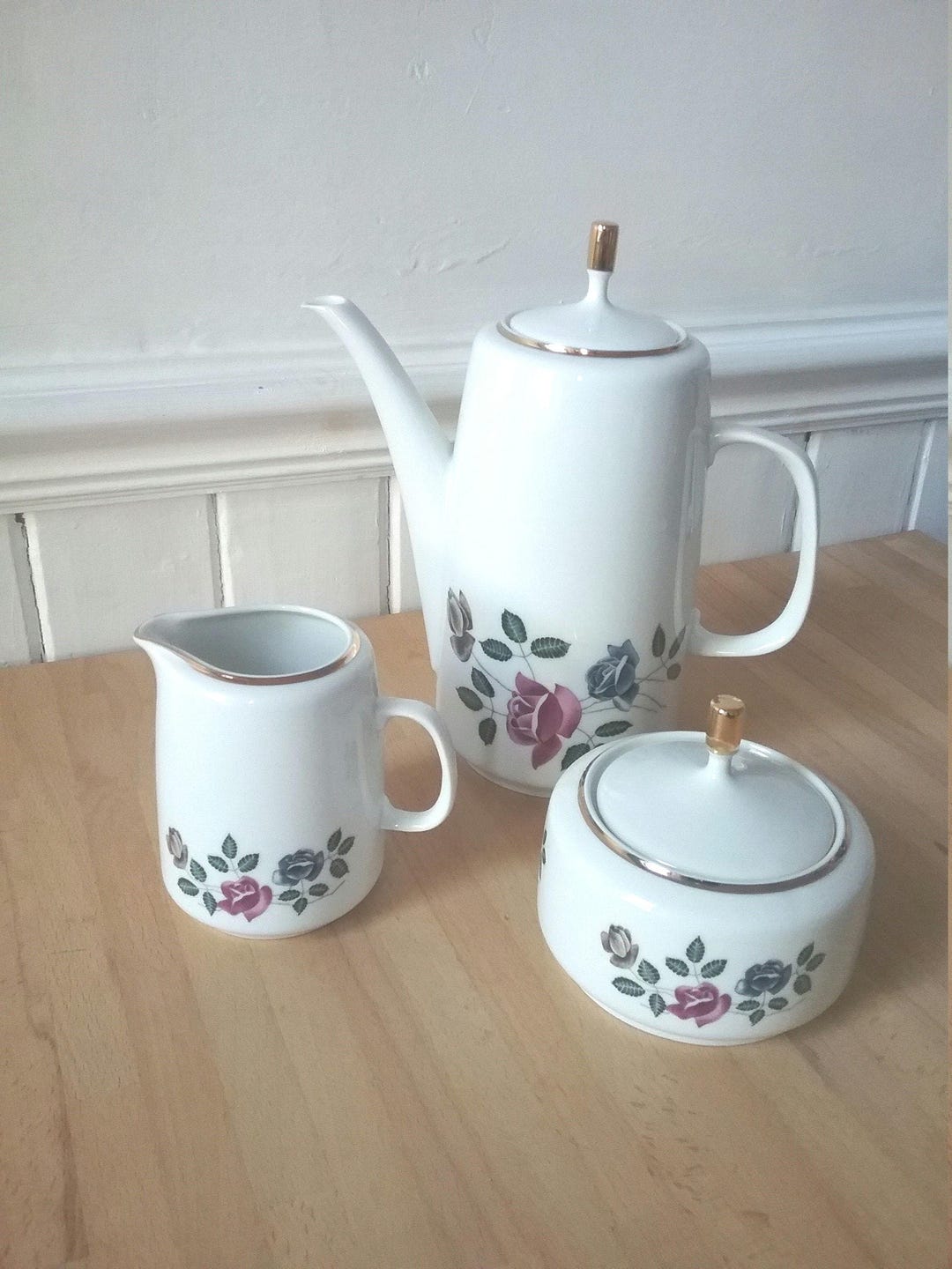 Vintage Czech Coffee Pot Set, Bohemia Porcelain Coffee Pot Set, Vintage ...