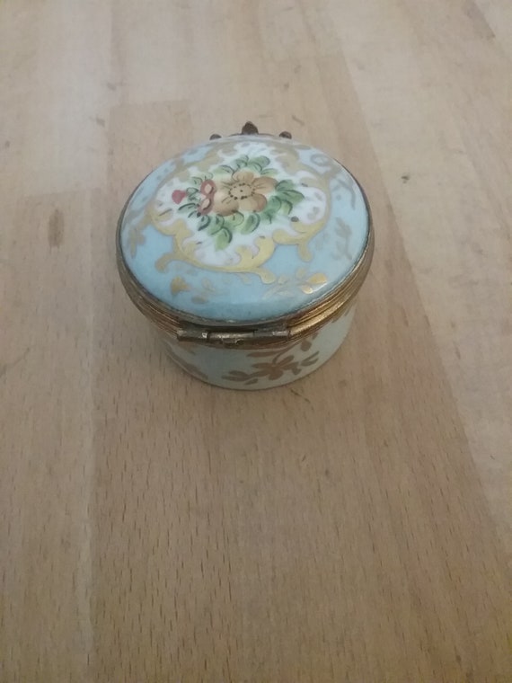 Vintage Porcelain Miniature Trinket Box, Vintage Roun… - Gem