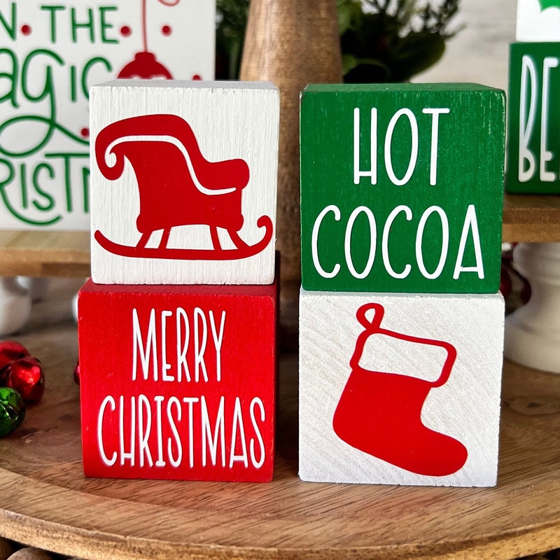Christmas Wood Blocks - Etsy