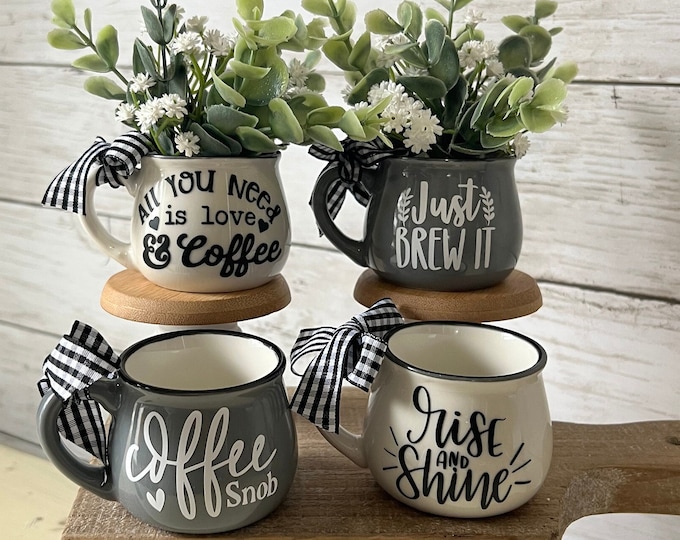 Tiered Tray Mini Mugs, Coffee Bar Decor, Hutch Decor, Mini Cofefe Mugs ...
