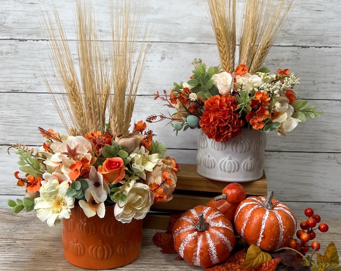 Fall Floral Arrangement, Fall Farmhouse Home Decor, Fall Pumpkin ...