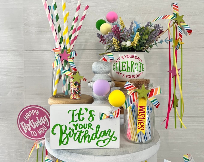 Birthday Mini Signs, Happy Birthday Tiered Tray Decor, Birthday Wishes ...