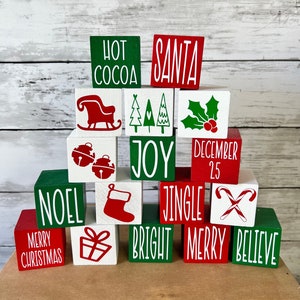 Christmas Tiered Tray Decor, Christmas Stacking Blocks, Christmas Home ...