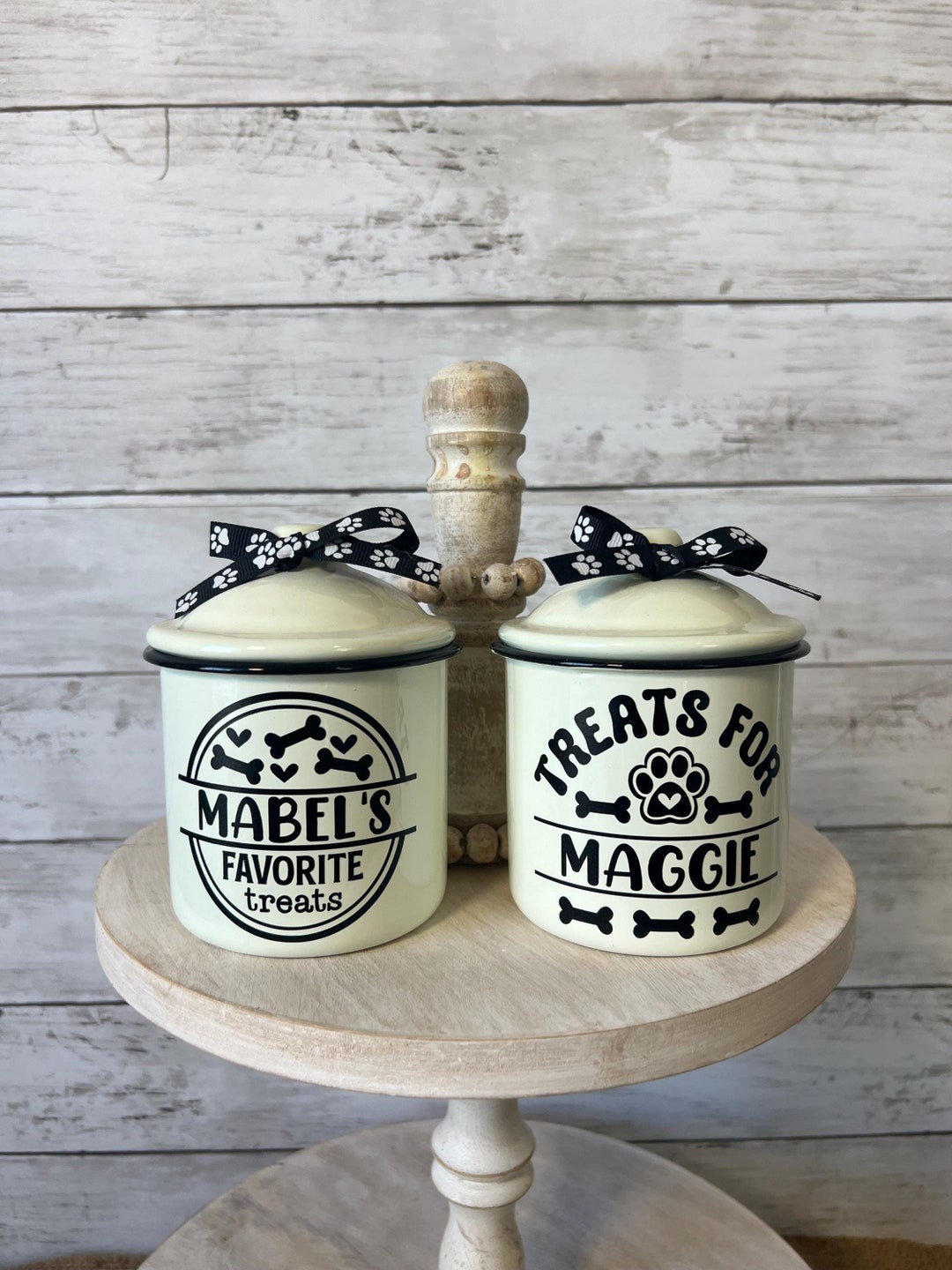 Personalized Dog Tiered Tray Decor, Personalized Dog Treat Canister ...