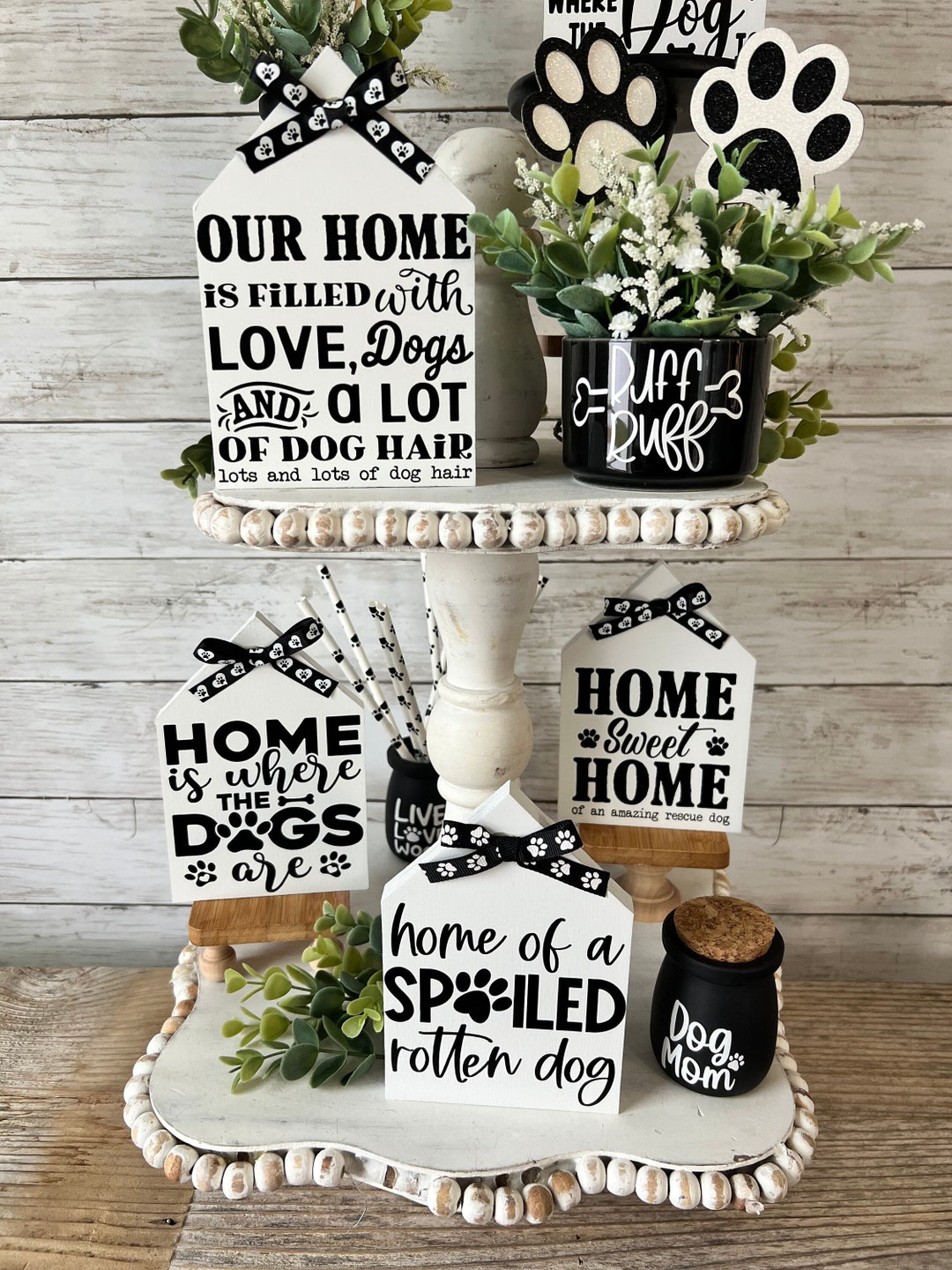 Dog Tiered Tray Decor, Dog Themed Home Decor, Mini Wood House for Tray ...