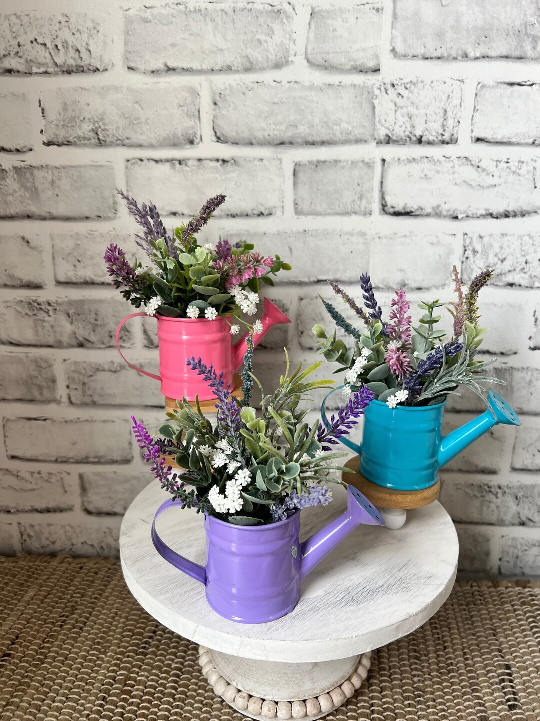 Spring Tiered Tray Mini Floral Arrangement, Watering Can for Tiered ...