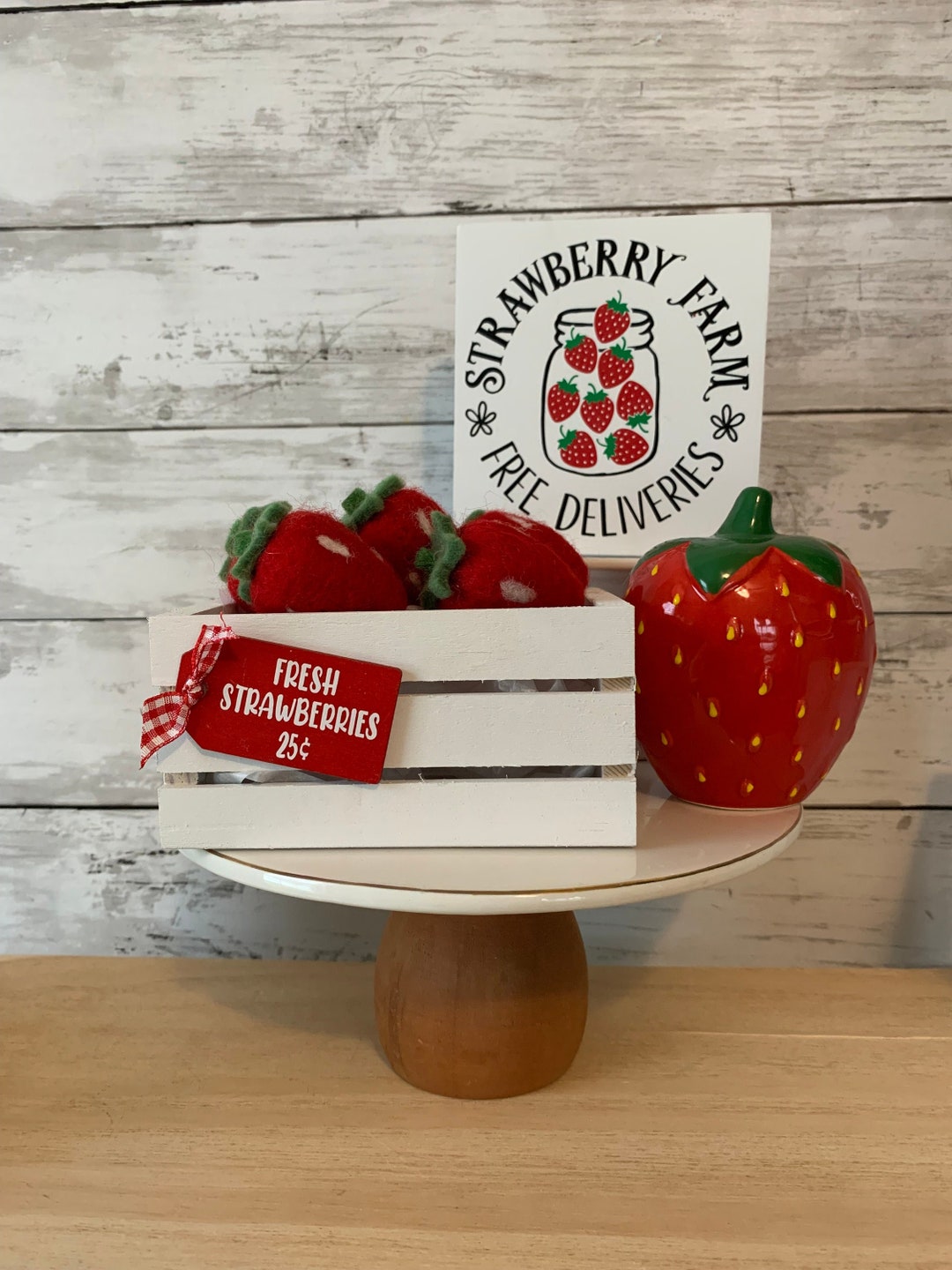 Mini Wood Crate of Strawberries, Mini Crate for Tiered Tray, Strawberry ...