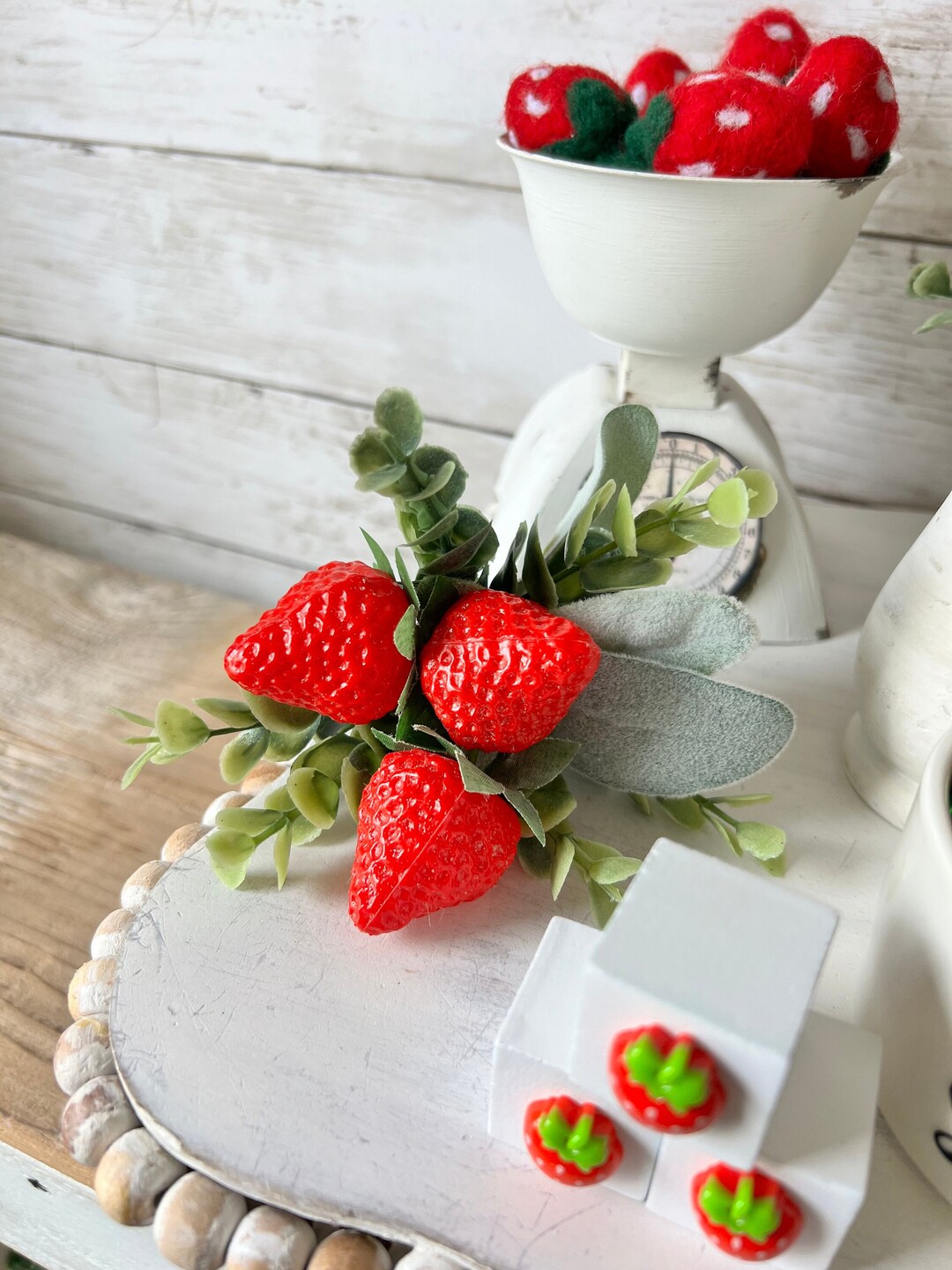 Strawberry Tiered Tray Decor, Mini Strawberry Floral Bundles, Tiered ...