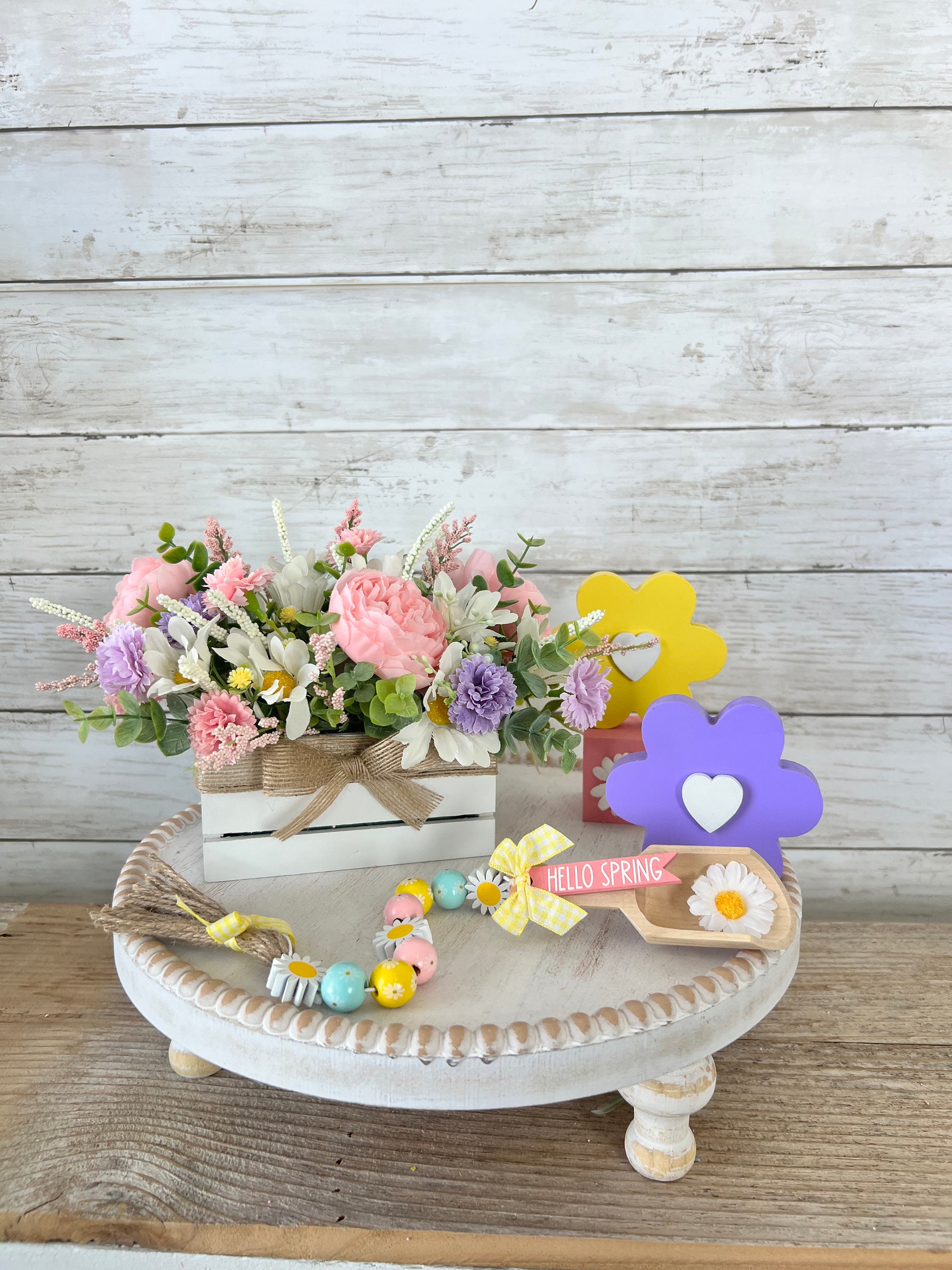 Spring Tiered Tray Mini Floral Arrangement, Mini Wood Crate for Tiered ...