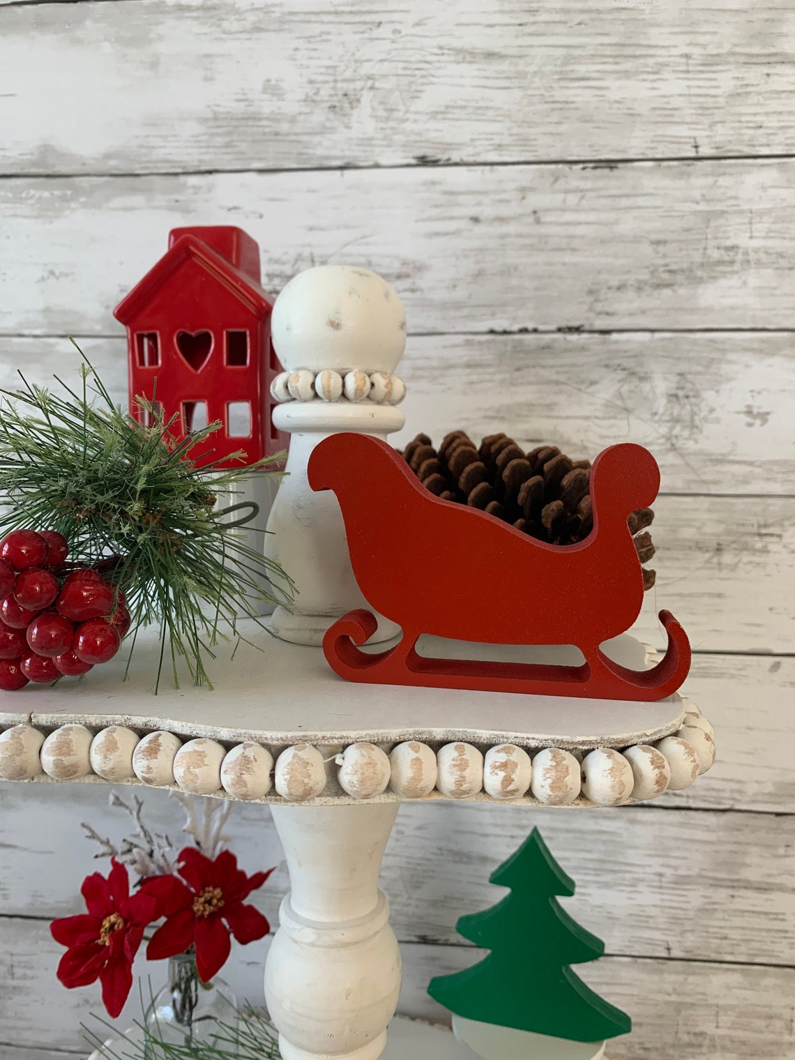 Wood Sleigh Christmas Tiered Tray Decor Winter Tiered Tray | Etsy