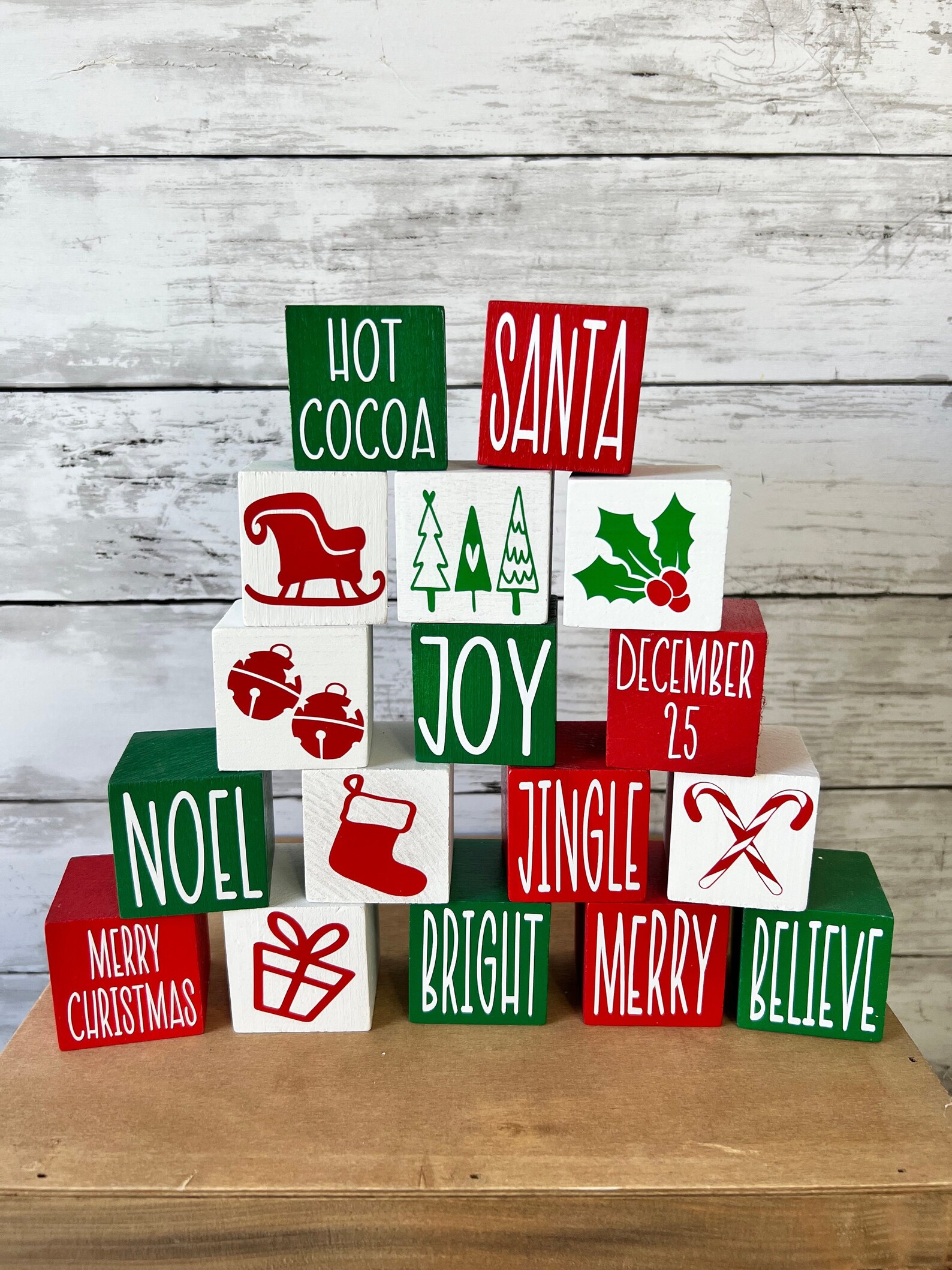 Christmas Tiered Tray Decor, Christmas Stacking Blocks, Christmas Home ...