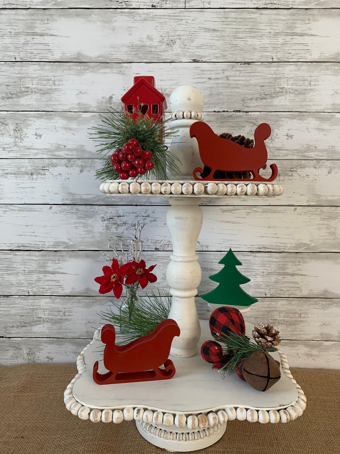 Wood Sleigh Christmas Tiered Tray Decor Winter Tiered Tray | Etsy