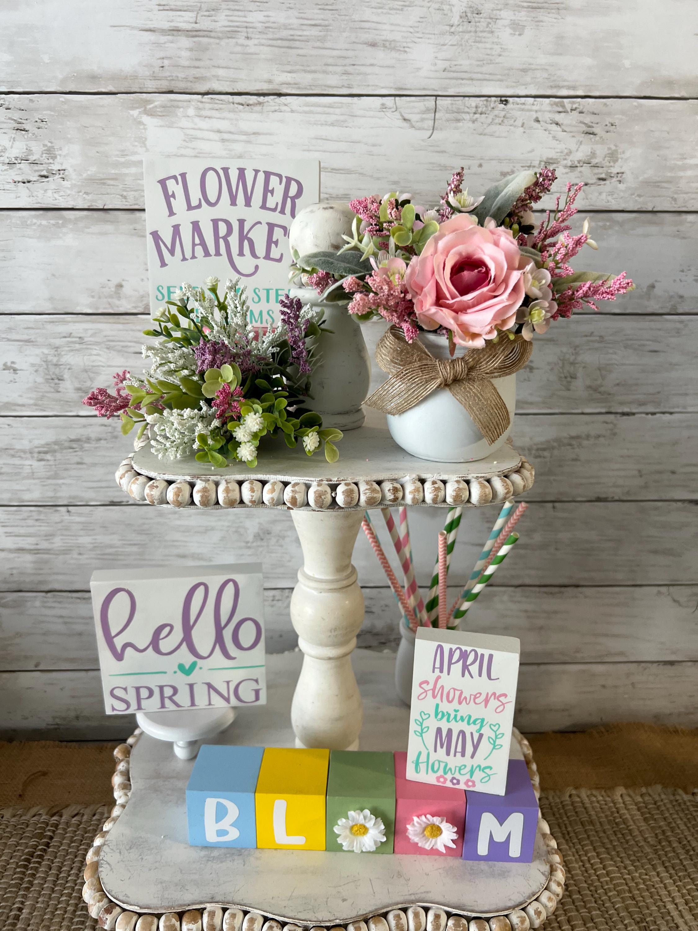 Spring Tiered Tray Mini Floral Arrangement, Spring Tiered Tray Decor ...