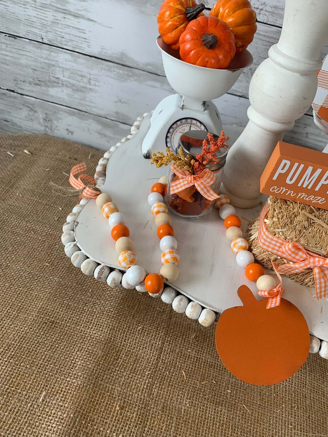 Bead Garland for Tiered Tray, Fall Bead Garland, Pumpkin Bead Garland ...