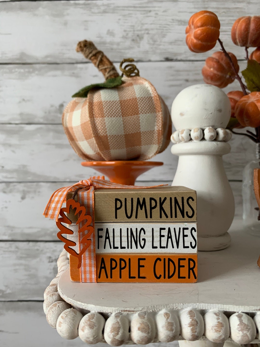 Fall Tiered Tray Decor, Mini Wooden Books Stack, Tiered Tray Decor ...