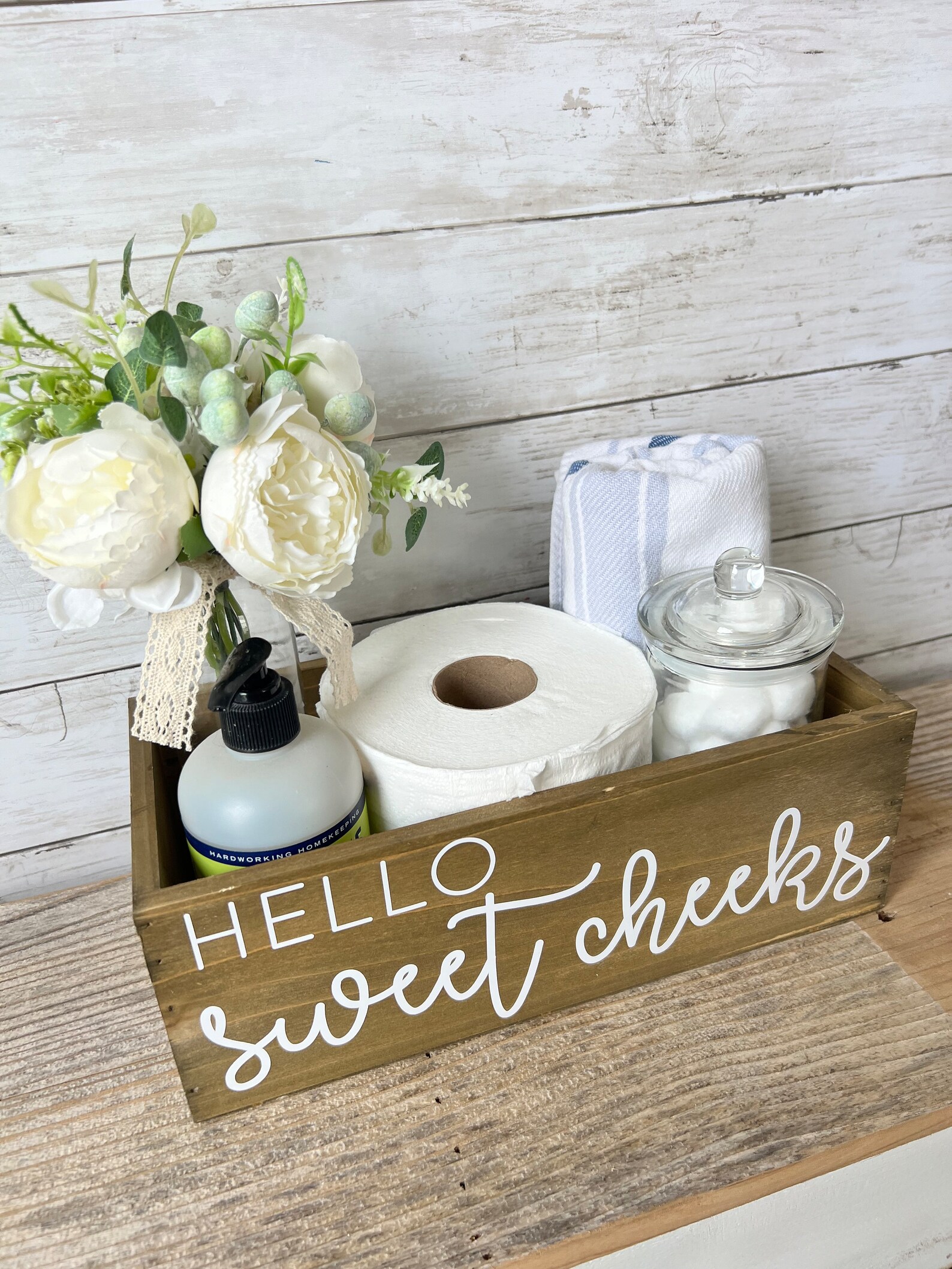 Toilet Tank Box, Toilet Tank Caddy, Yellow Sweet Cheeks Wood Toilet ...