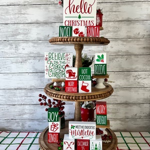 Christmas Tiered Tray Decor, Christmas Stacking Blocks, Christmas Home ...