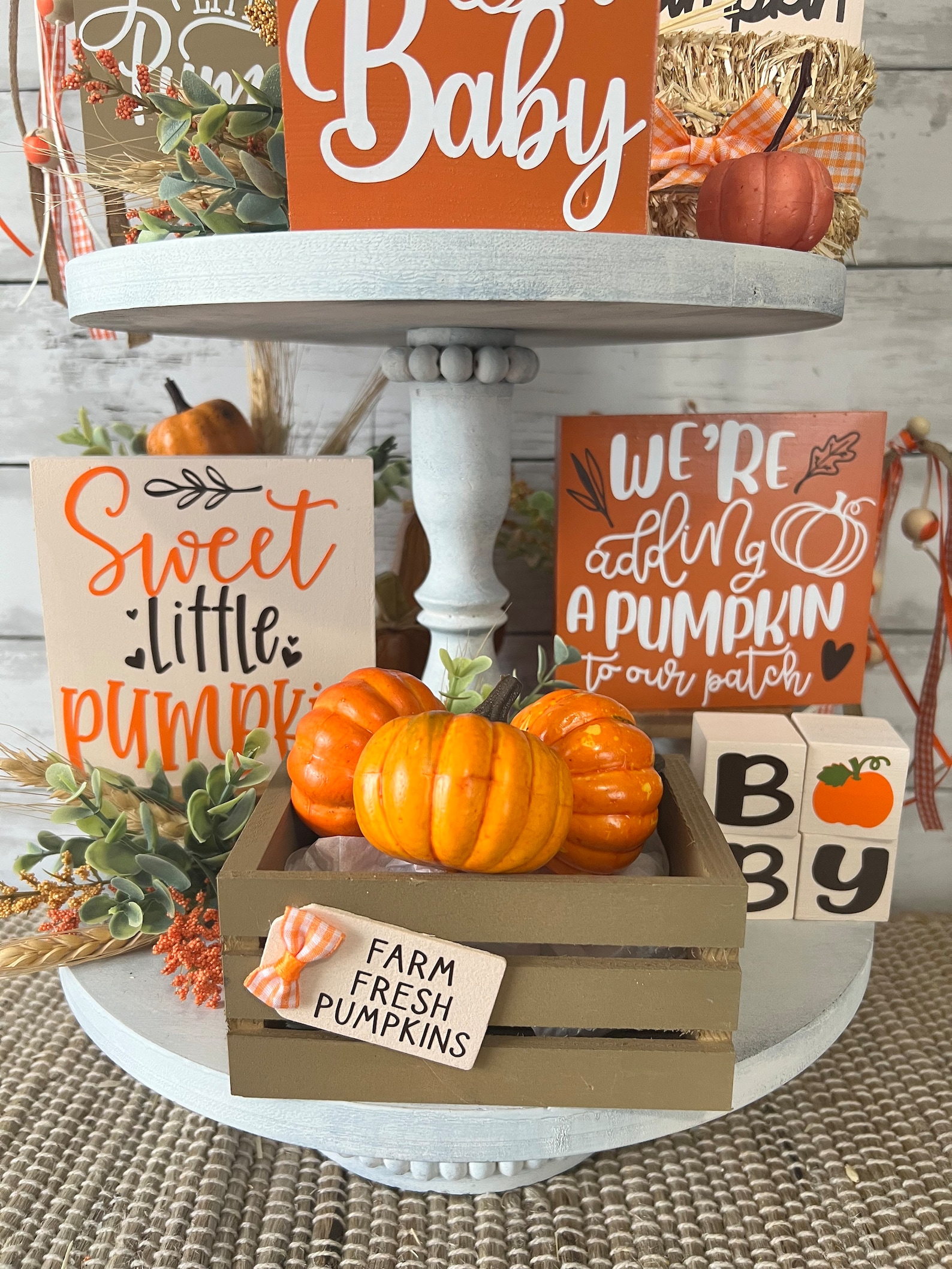 Baby Tiered Tray Decor, Baby Shower Tiered Tray, a Little Pumpkin is on ...
